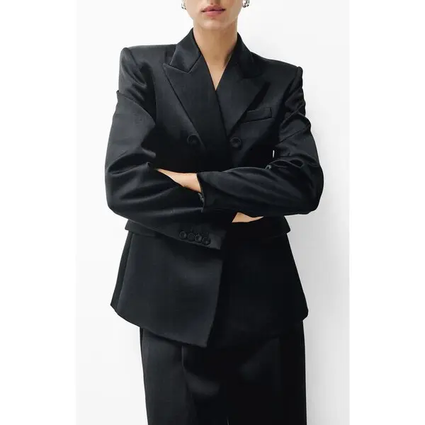 Mango Satin Suit Blazer - Black