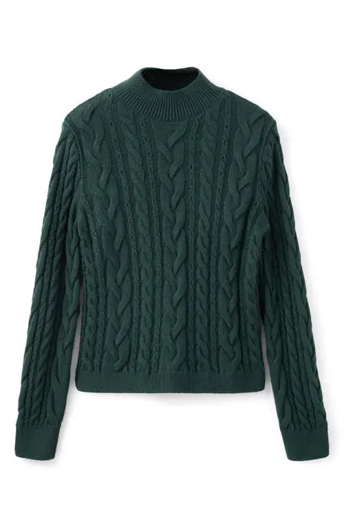 Mango Cable Stitch Mock Neck Sweater
