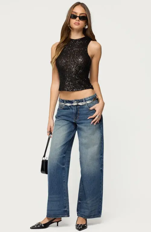 EDIKTED Sequin Sleeveless Crop Top