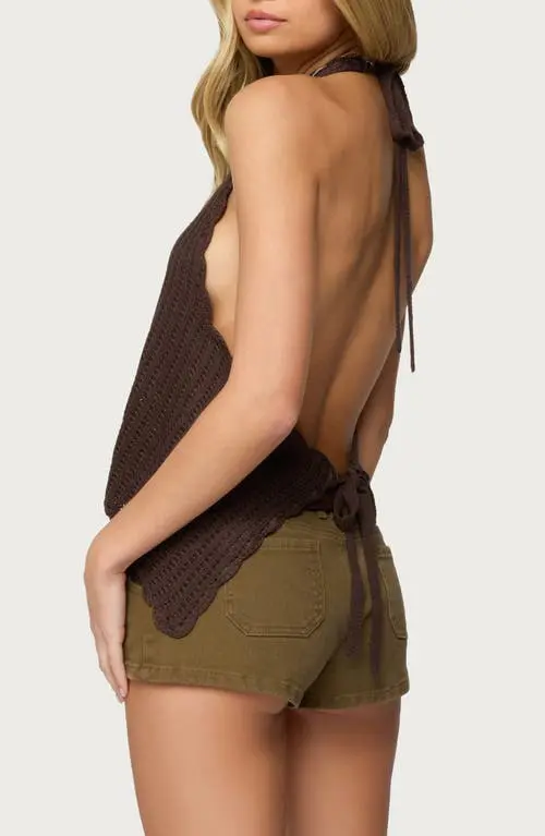 EDIKTED Crochet Halter Top - Brown