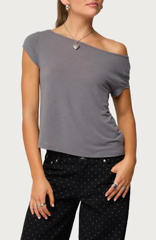 EDIKTED Anabella Off-the-shoulder T-shirt - Dark-gray