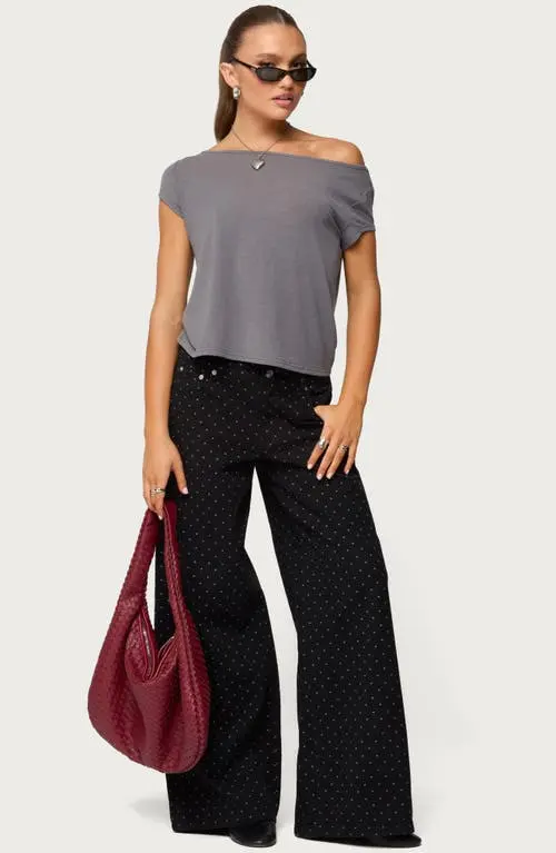 EDIKTED Anabella Off-the-shoulder T-shirt - Dark-gray