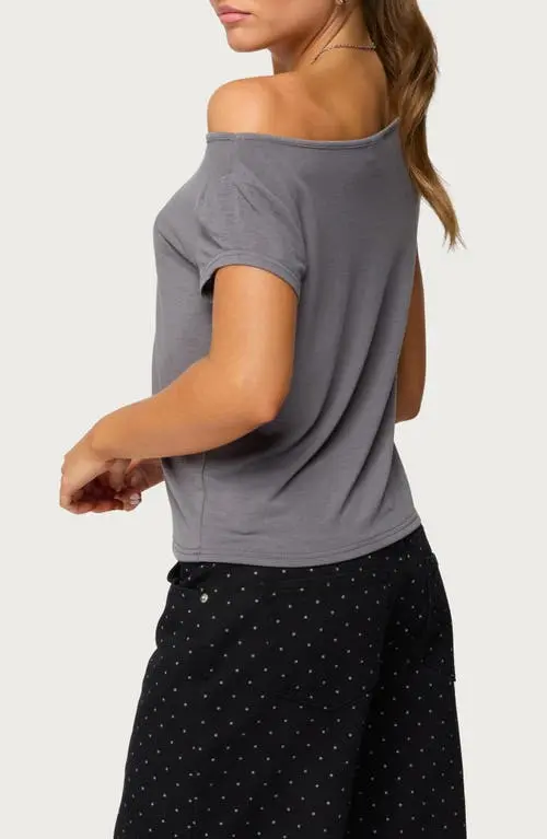 EDIKTED Anabella Off-the-shoulder T-shirt - Dark-gray
