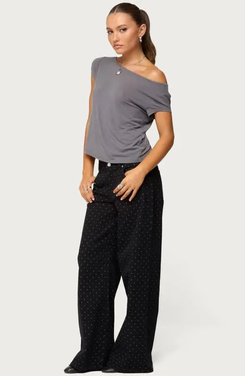 EDIKTED Anabella Off-the-shoulder T-shirt - Dark-gray