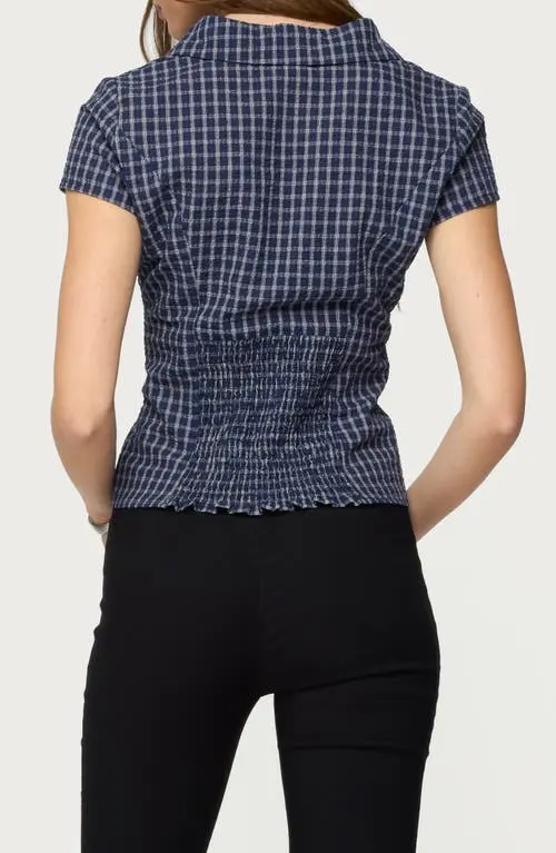 EDIKTED Oriya Gingham Button-up Blouse