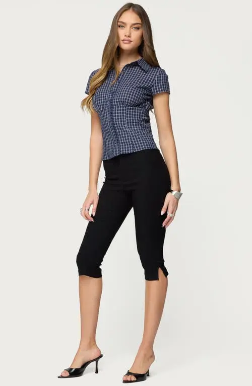EDIKTED Oriya Gingham Button-up Blouse
