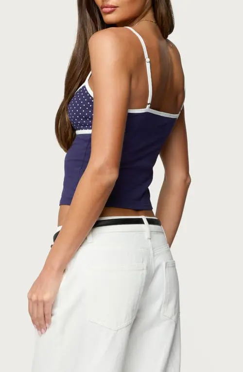 EDIKTED Polka Dot Crop Tank Top - Navy