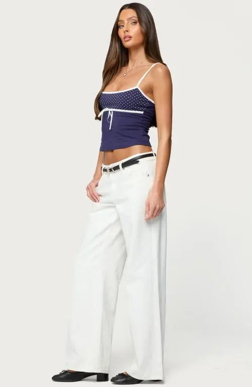 EDIKTED Polka Dot Crop Tank Top - Navy