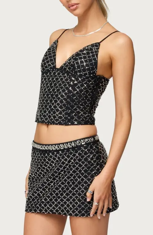EDIKTED Beaded Mesh Crop Camisole - Black