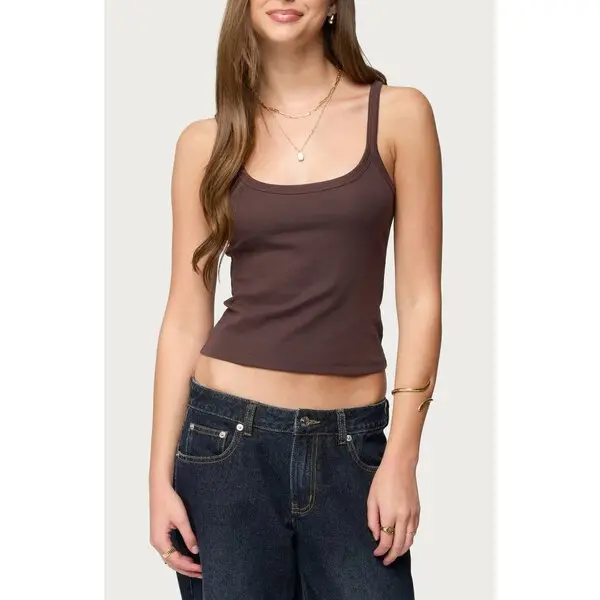 EDIKTED Cropped Tank Top - Brown