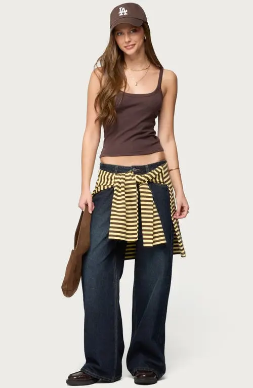 EDIKTED Cropped Tank Top - Brown