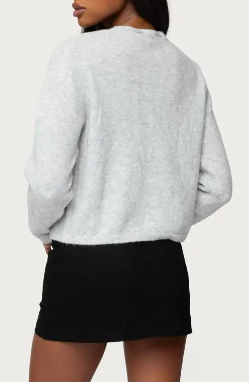 EDIKTED Ribbon Detail Crop Cardigan - Gray-melange