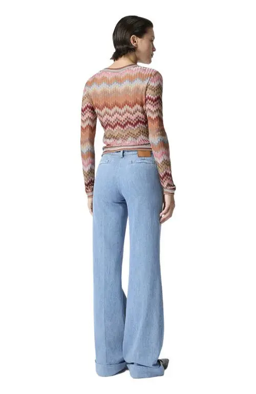 Missoni Flared Denim Trousers With Turn-up Hem And Center Crease - Denim Blue