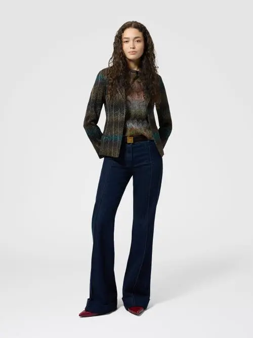 Missoni Flared Denim Trousers With Turn-up Hem And Center Crease - Navy