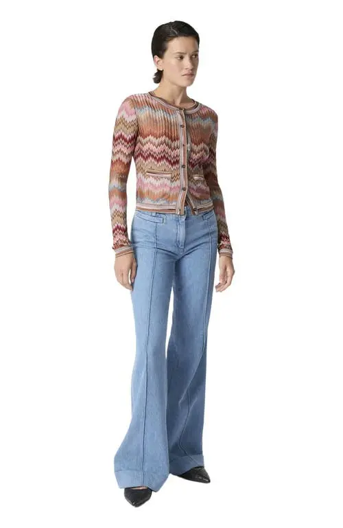 Missoni Flared Denim Trousers With Turn-up Hem And Center Crease - Navy