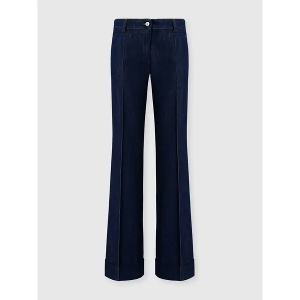 Missoni Flared Denim Trousers With Turn-up Hem And Center Crease - Navy