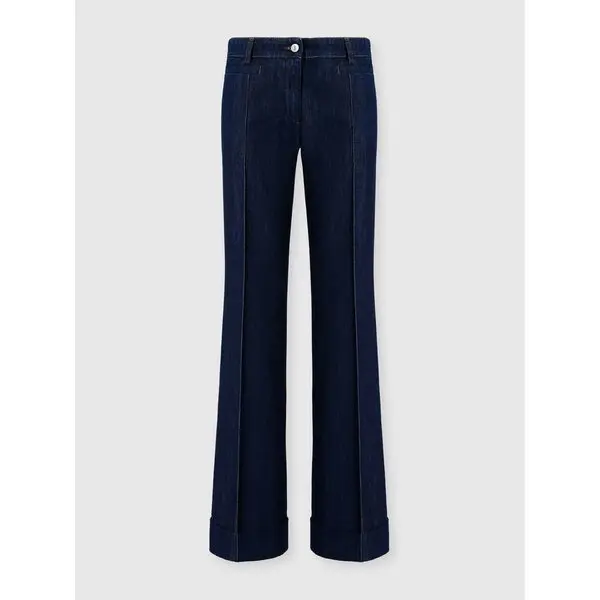 Missoni Flared Denim Trousers With Turn-up Hem And Center Crease - Navy