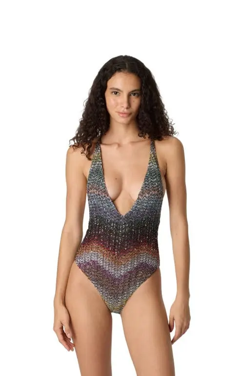 Missoni One-piece V-neck Sequined Swimsuit - Multicoloured