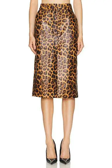 AEXAE Print Leather Maxi Skirt - Leopard
