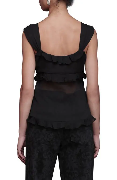 Avec Les Filles Sheer Ruffle Tank With Tie Neck