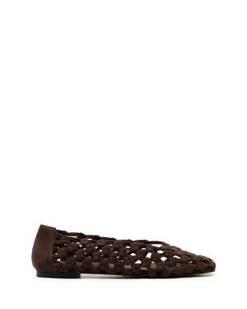 THERAPY AUSTRALIA Genesis Square Toe Woven Flats - Chocolate Faux Suede