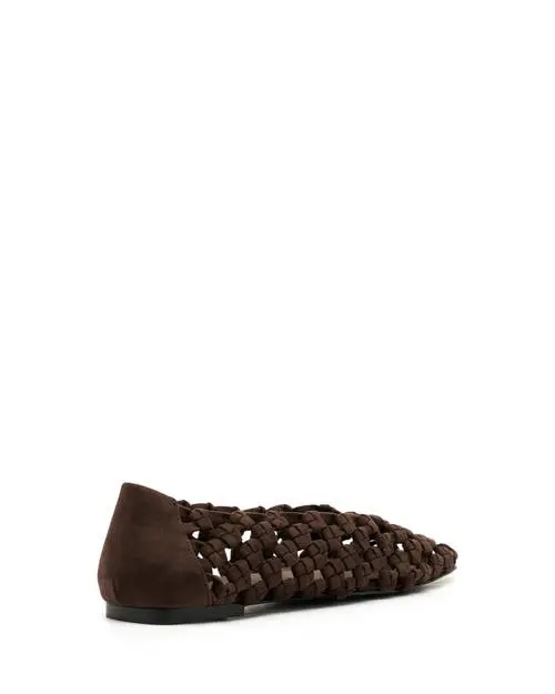 THERAPY AUSTRALIA Genesis Square Toe Woven Flats - Chocolate Faux Suede