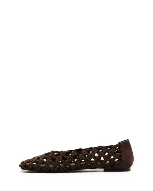 THERAPY AUSTRALIA Genesis Square Toe Woven Flats - Chocolate Faux Suede