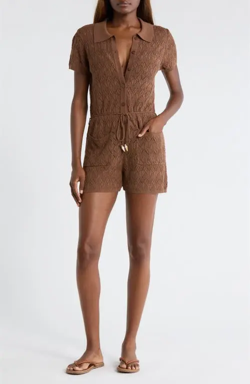 Elan Pointelle Knit Cover-up Romper - Brown