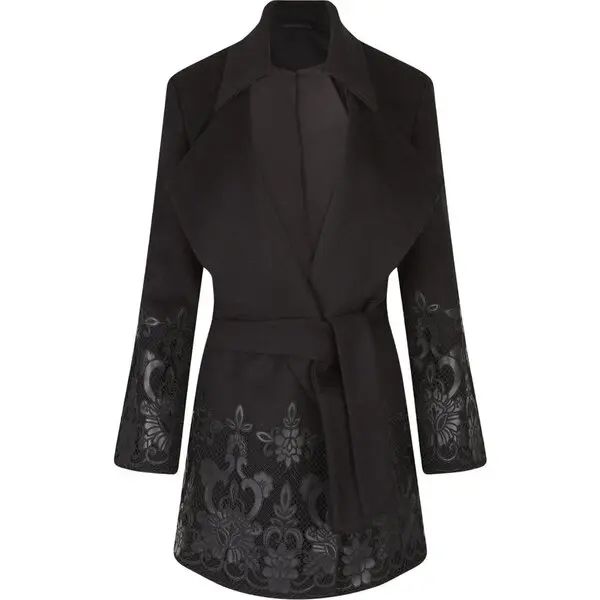 Anne Fontaine Wool Peacoat With Arabesque Embroidery