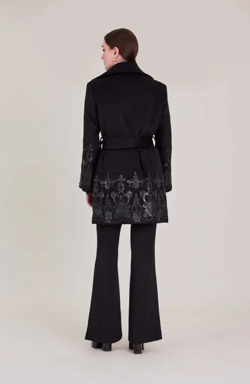 Anne Fontaine Wool Peacoat With Arabesque Embroidery