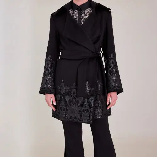 Anne Fontaine Wool Peacoat With Arabesque Embroidery