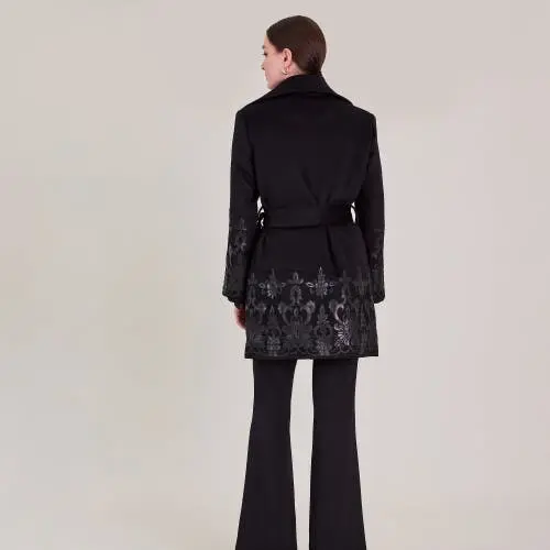 Anne Fontaine Wool Peacoat With Arabesque Embroidery