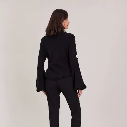 Anne Fontaine Legende Floral Applique Turtleneck Pullover