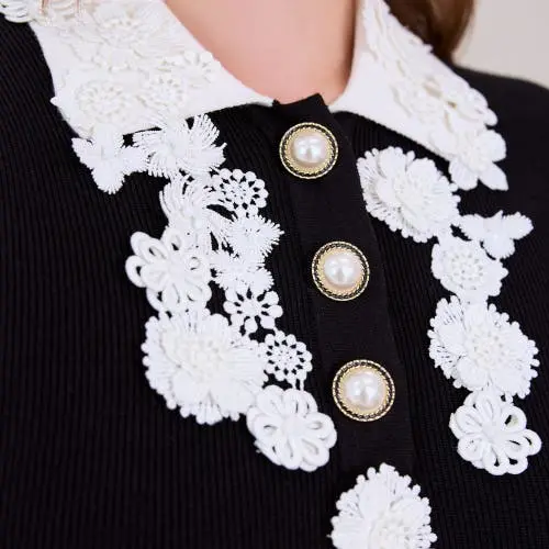 Anne Fontaine Knit Dress With Applique And Pearl Buttons