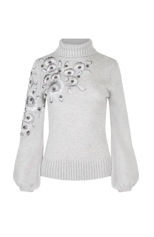 Anne Fontaine Aubade Floral Appliqué Turtleneck