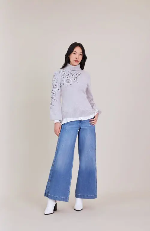 Anne Fontaine Aubade Floral Appliqué Turtleneck