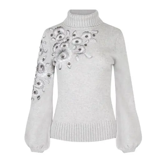 Anne Fontaine Aubade Floral Appliqué Turtleneck