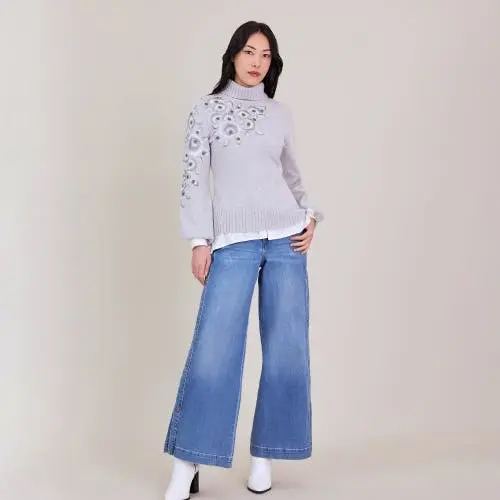 Anne Fontaine Aubade Floral Appliqué Turtleneck