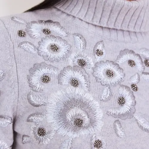 Anne Fontaine Aubade Floral Appliqué Turtleneck