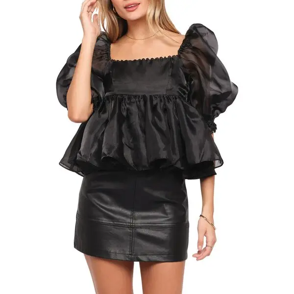 PETAL & PUP Solenne Puff Sleeve Peplum Blouse