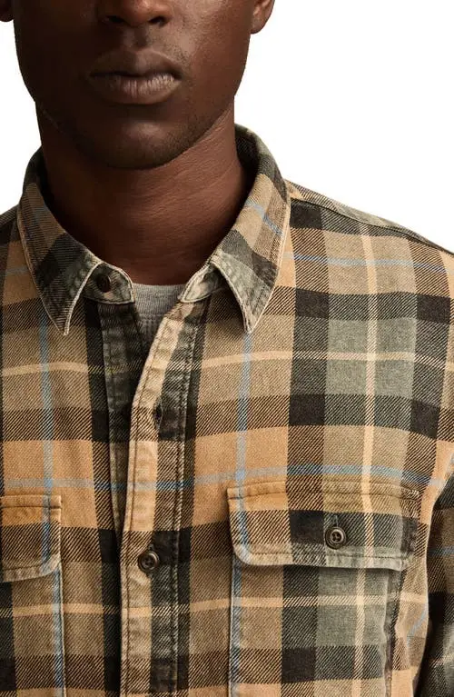 Lucky Brand Acid Wash Cotton Flannel Shirt - Dijon Multi