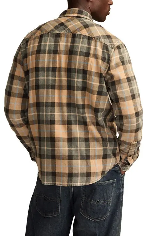 Lucky Brand Acid Wash Cotton Flannel Shirt - Dijon Multi