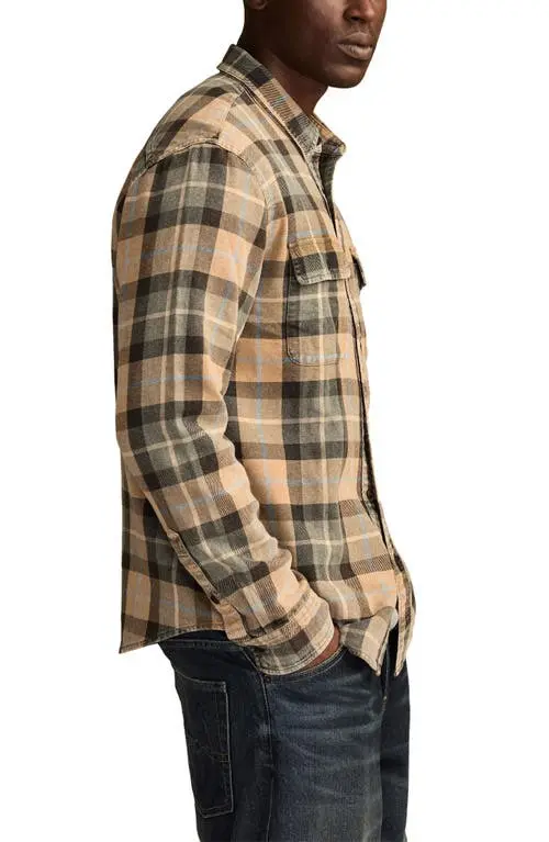 Lucky Brand Acid Wash Cotton Flannel Shirt - Dijon Multi