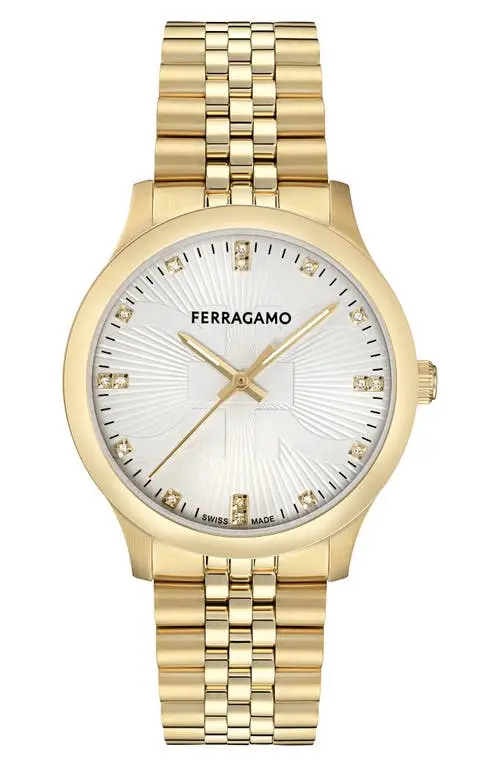 FERRAGAMO Duo Diamond Bracelet Watch - Ip Yellow Gold