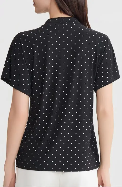 KASPER Polka Dot Pleated Shoulder Top - Black/vanilla Ice