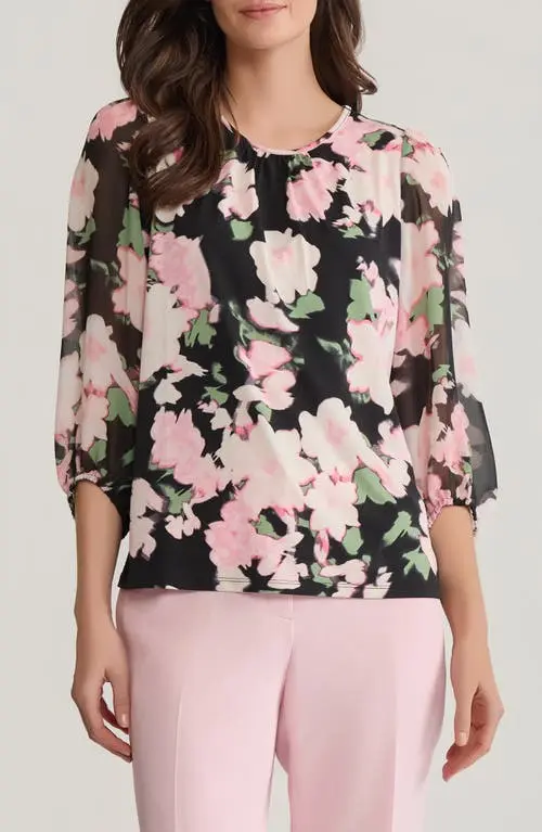 KASPER Floral Shirred Neck Top