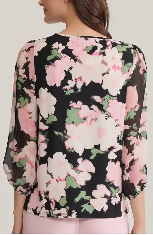 KASPER Floral Shirred Neck Top
