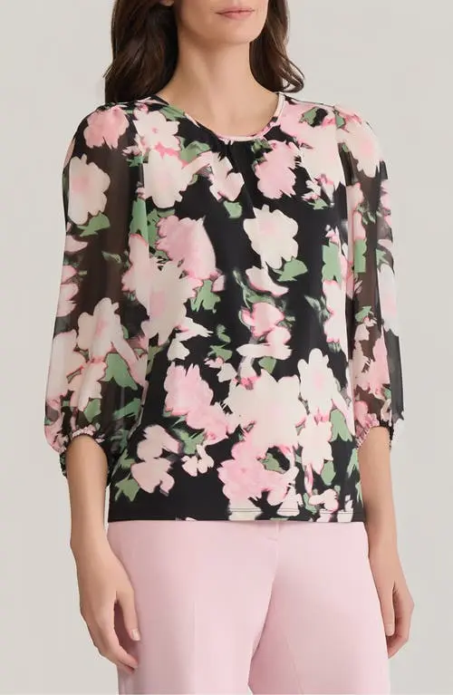 KASPER Floral Shirred Neck Top