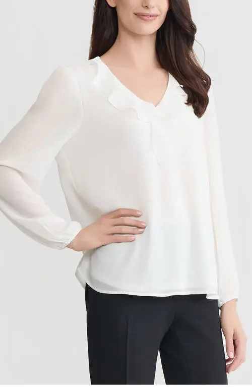 KASPER Ruffle Neck Top - Vanilla Ice