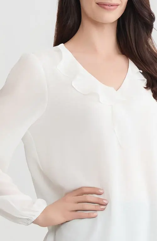 KASPER Ruffle Neck Top - Vanilla Ice